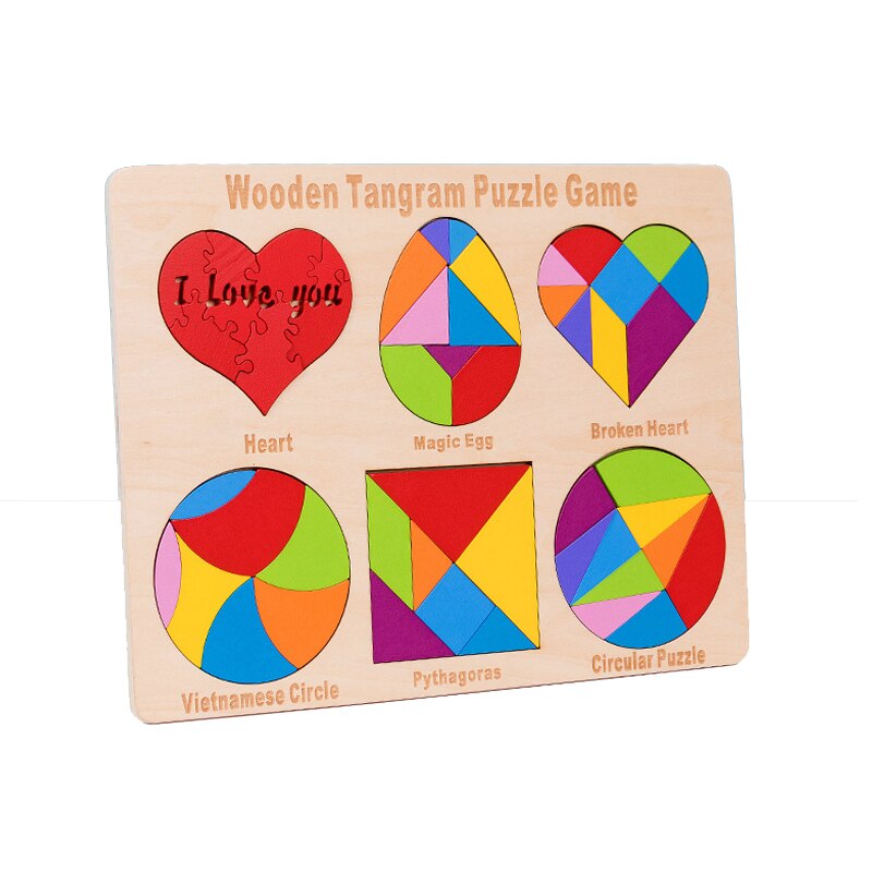 6 in 1 Wooden Tangram Jigsaw Puzzle Game Geometric... – Vicedeal