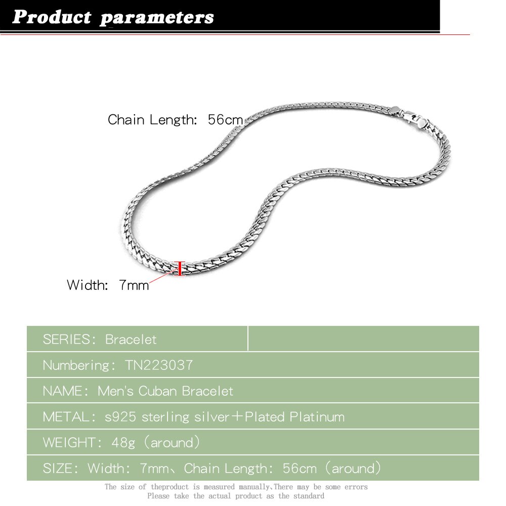 7mm56cm Mens 100% 925 sterling silver pendant Neck... – Grandado