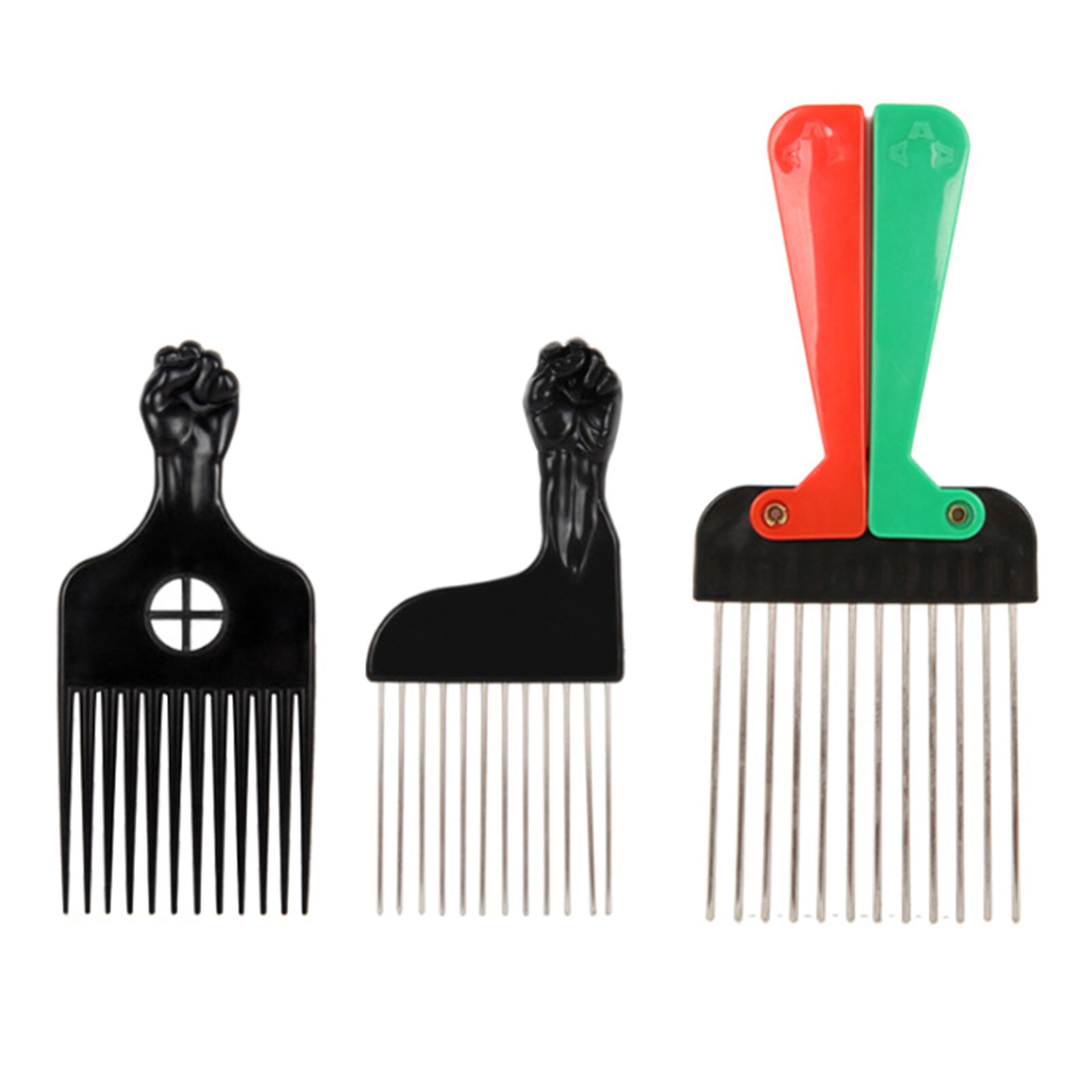 Metal Teeth Afro Comb for Women and Men Black Fist... – Grandado