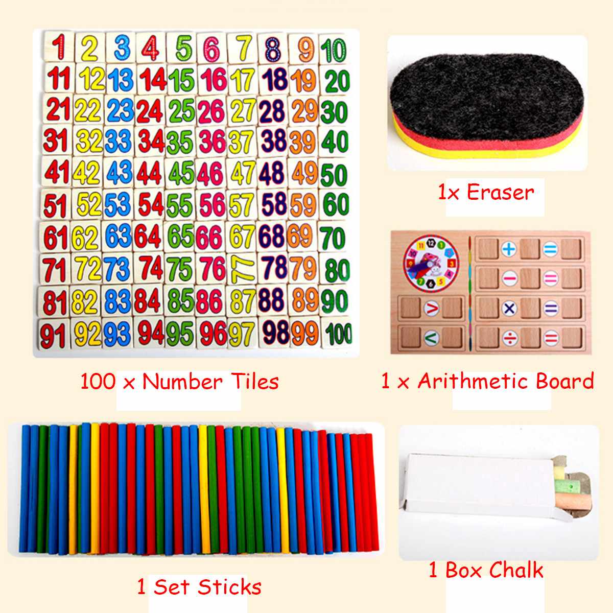 Kids Maths Teaching Box Set Children Wooden Number... – Grandado