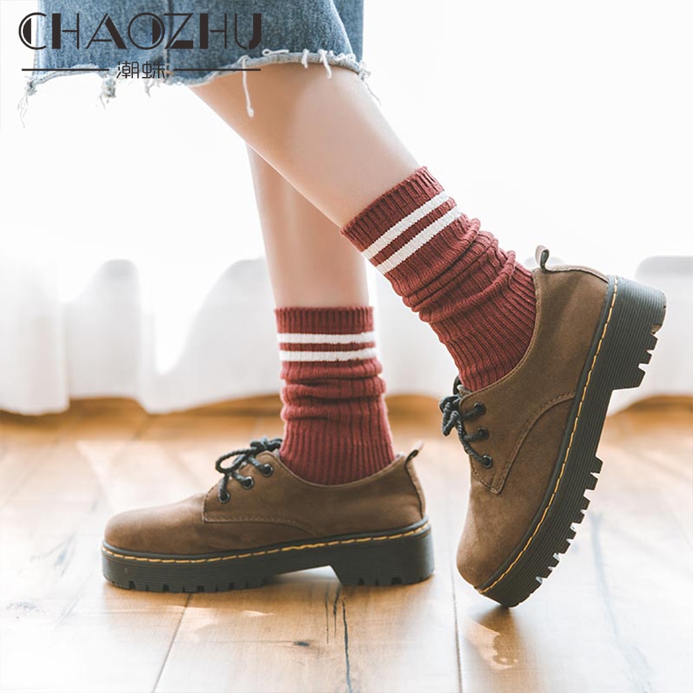 CHAOZHU Classic Korea Loose Socks Lady 2 Striped T... – Grandado