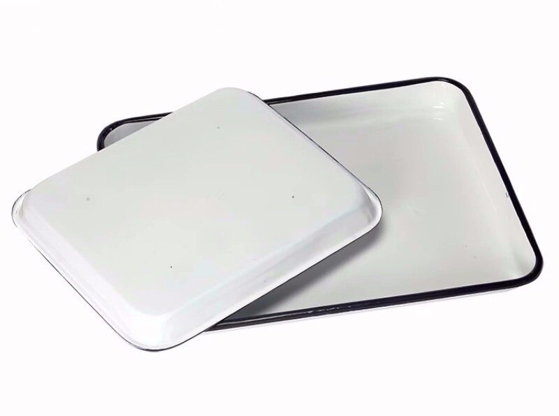 Enamel tray, white thickened enamel square plate, ... – Vicedeal
