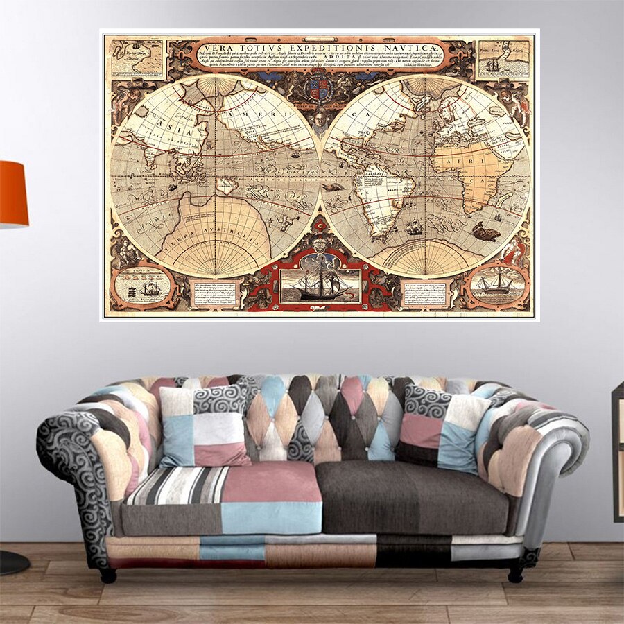 150x100cm Vintage World Map Large Poster Globe Non... – Grandado