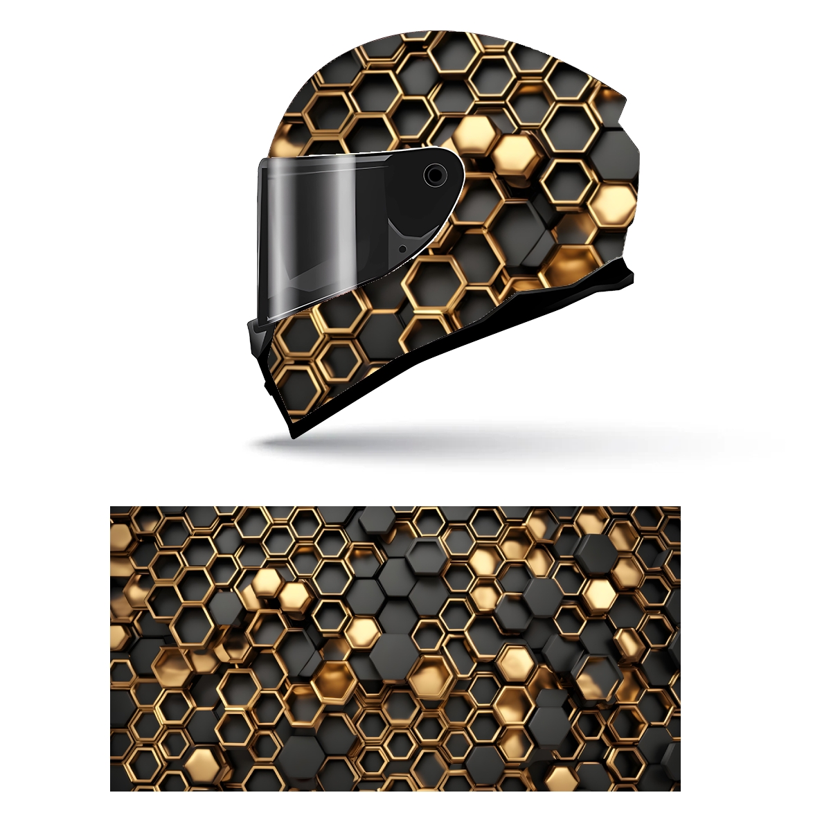 Abstract Golden Hexagonal Full Helmet Wrap Sticker... – Grandado