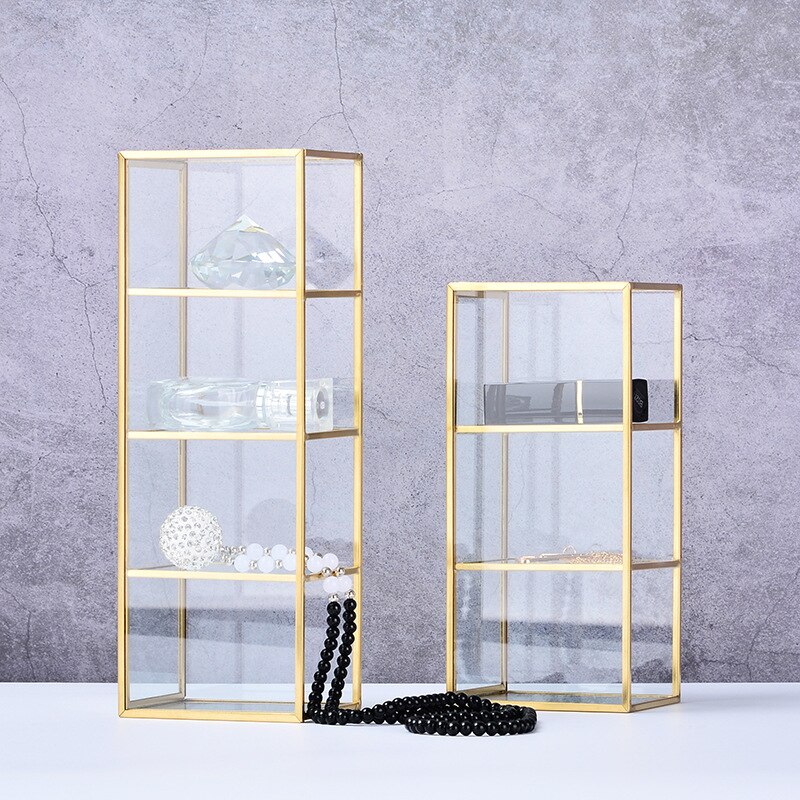 Nordic Gold Grid Glass Flip Storage Tank Box Luxury Modern Cosmetics ...