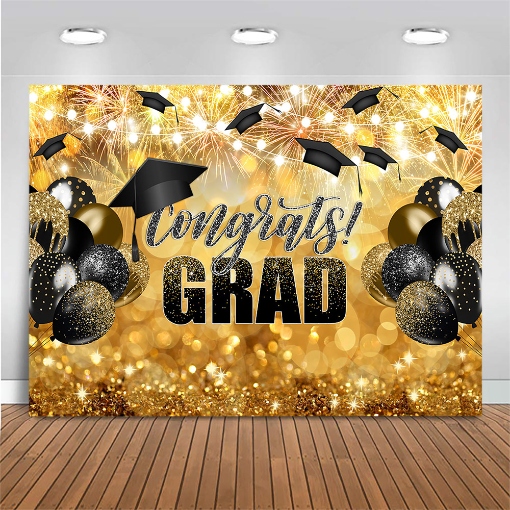 Mocsicka Graduation Party Backdrop Black and Golde... – Grandado