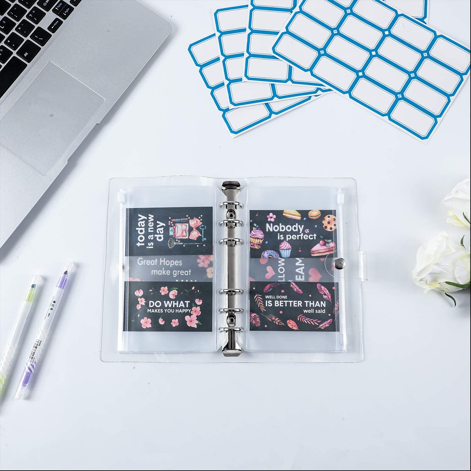 Aasjbofa A6 A7 Size Clear PVC Binder Pockets 6-Rin... – Vicedeal