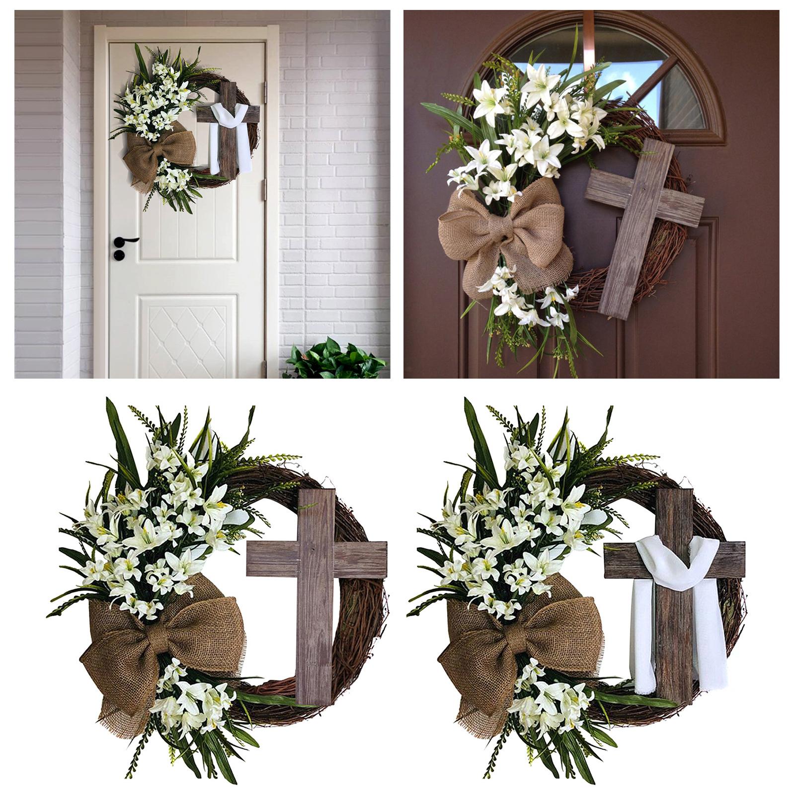 35cm Easter Wreath with Cross Grapevine with Burla... – Vicedeal