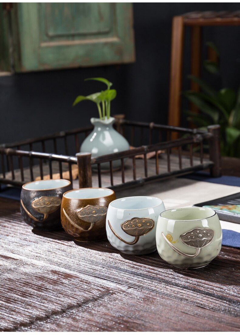 Retro Lotus Tea Cup Color Glaze Handpainted Potter... – Vicedeal
