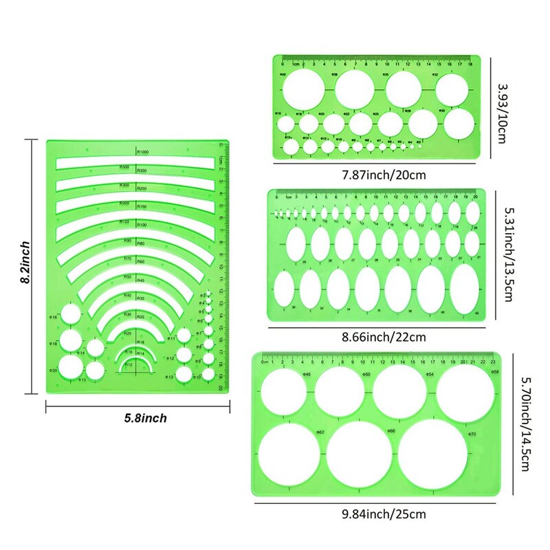 4 Pieces Template Plastic Rulers Circle Oval Circl... – Grandado