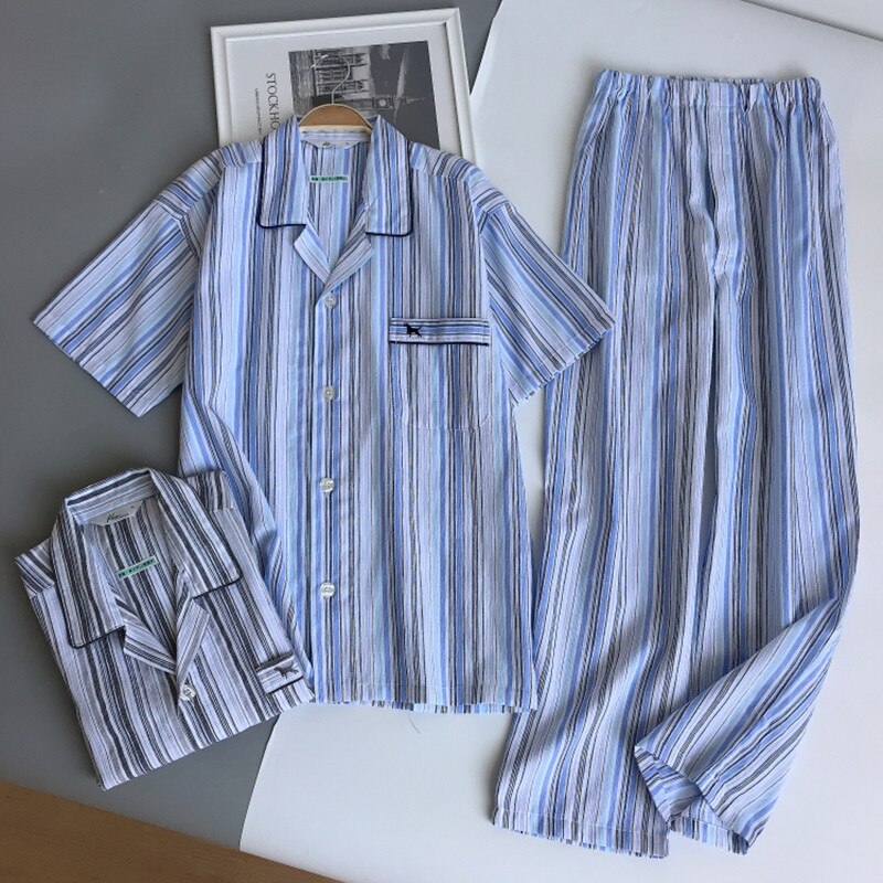 Mannen Pyjama Zomer Korte Mouw Gestreepte Pyjama S... – Vicedeal