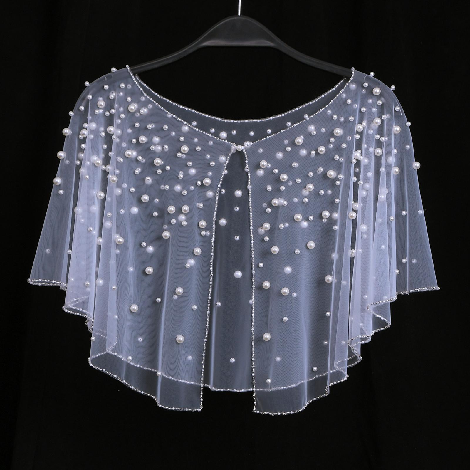Handmde Wedding Shawl Wrap Pearls Wedding Cape Wed... – Vicedeal