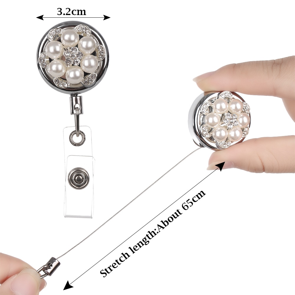 Retractable Badge Clip Bling Pearl Pattern Badge H... – Grandado