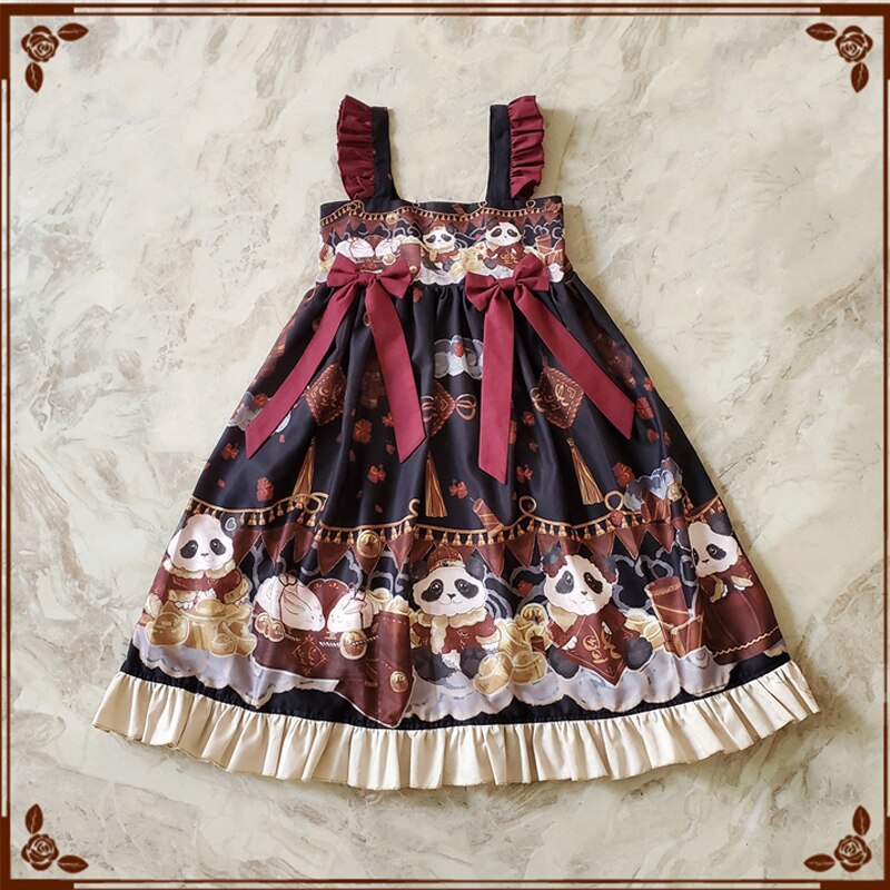 Chinese Style Lolita Panda Print Dress Girls Black... – Grandado