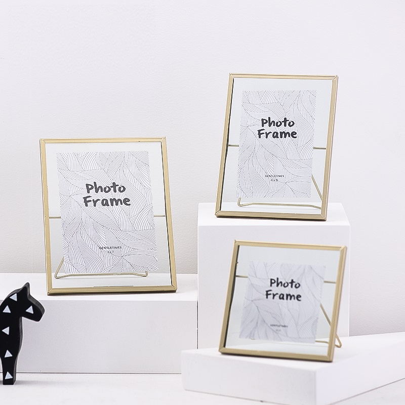 Black/Glod Metal&Glass Photo Frame Portrait Holder... – Grandado