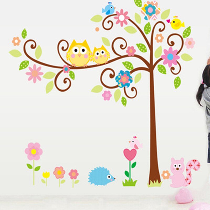QT-0041 DIY Wall Sticker Owl Scroll Tree Wallpaper... – Grandado