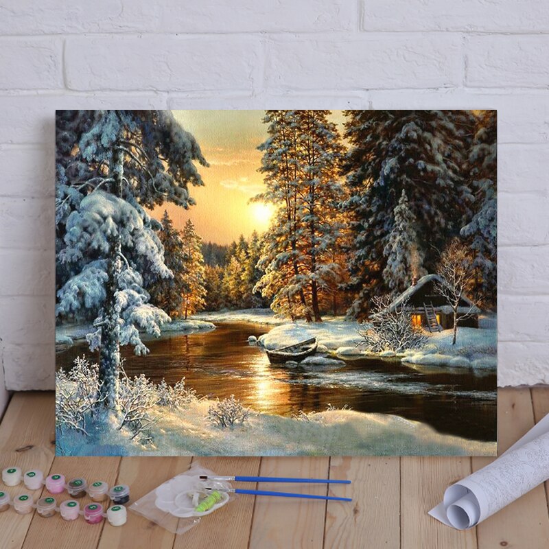 Winter snow scene DIY Painting By Numbers Art Oil ... – Grandado