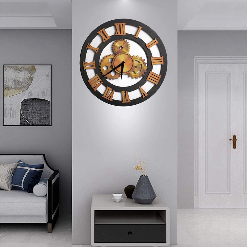 38cm Nordic Roman Numeral Wall Clock Vintage Wood ... – Grandado
