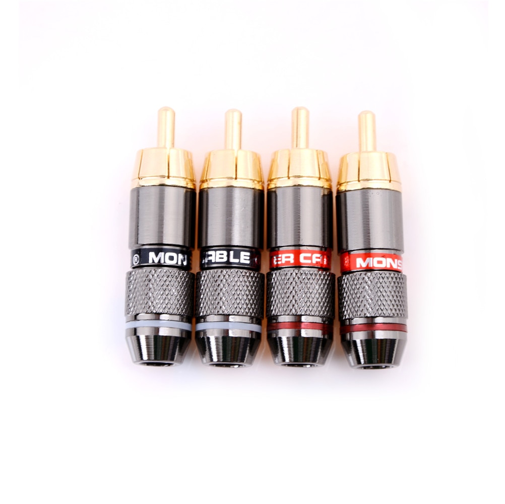 4pcs/lot gold plating RCA connector RCA male plug support 6mm cable ...