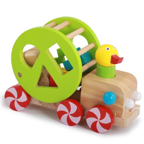 Cute Wooden Duckling Pull Along Cart Wheels Block Grandado