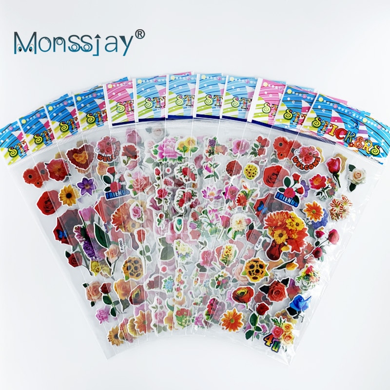 12 sheets beautiful flowers style 3D bubble sticke... – Vicedeal