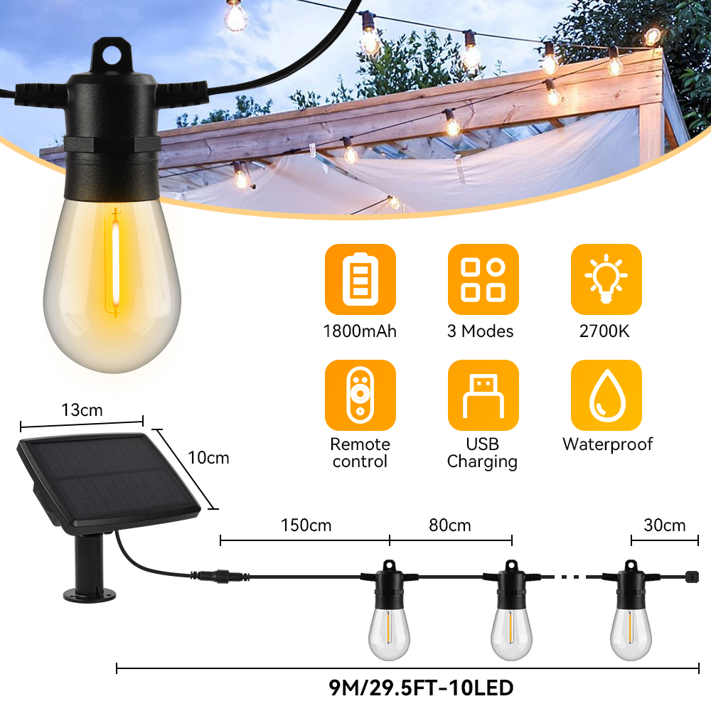 S14 Solar Light String 9M 15M LED Garland Light E1... – Grandado