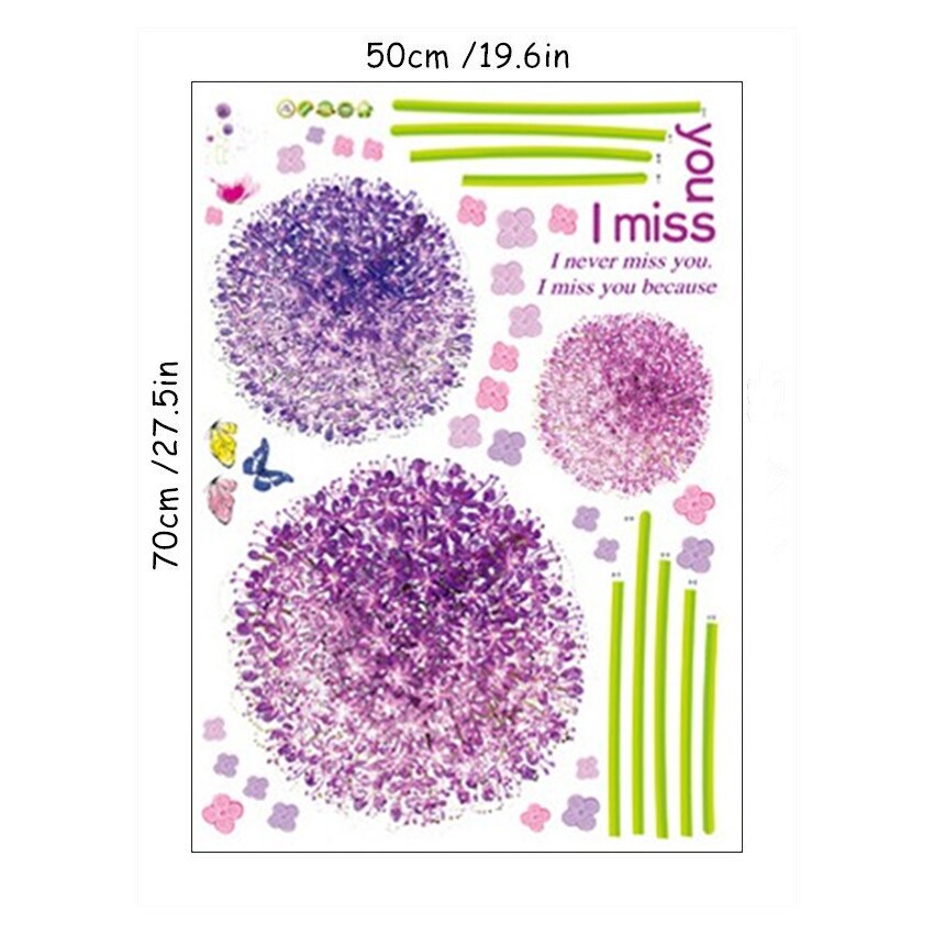 Purple Dandelion wall decals Love quotes vinyl mur... – Grandado