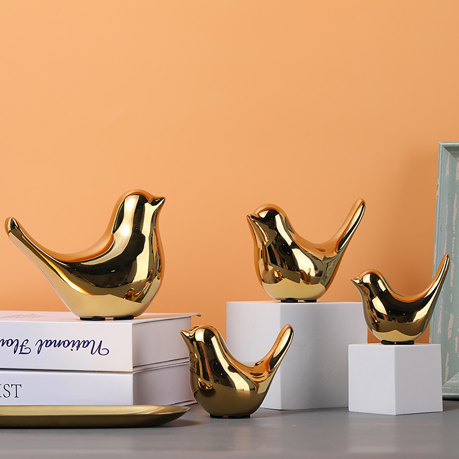 4# Golden Bird Figurines Modern Ceramic Bird Statu... – Vicedeal