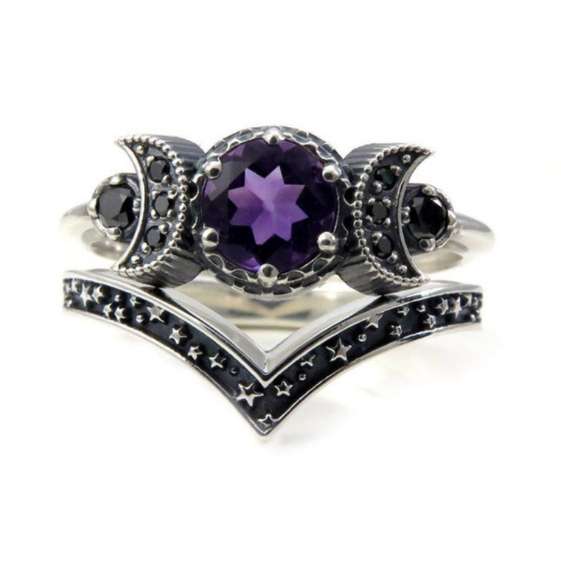 Gothic Universe Moon Ring Set for Women Vintage Pe... – Grandado