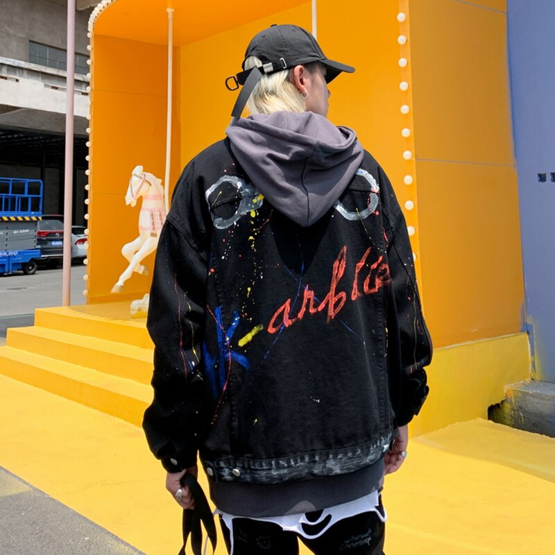 Handcuffs Graffiti Print Denim Jackets Streetwear ... – Grandado