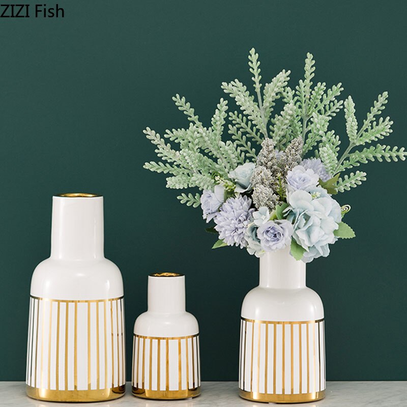 Nordic Rustic Home Decor Ceramics Vases Golden Gra... – Vicedeal