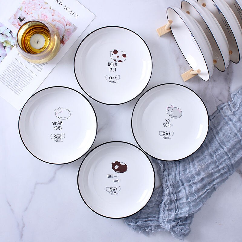 4pcs/lot Cartoon Cat Dog Pattern Dinner Plate 7/8 ... – Grandado