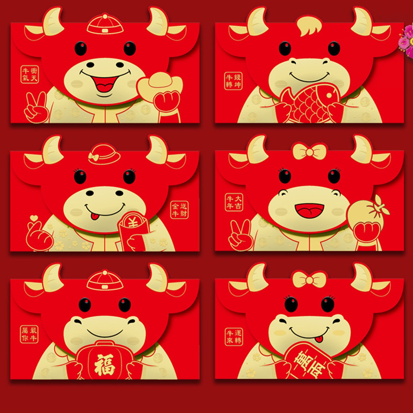 6pcs/set OX Lucky Chinese Red Envelopes Lucky Pock... – Grandado
