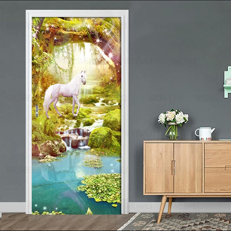 Removable Door Stickers Forest Lake View White Hor... – Vicedeal