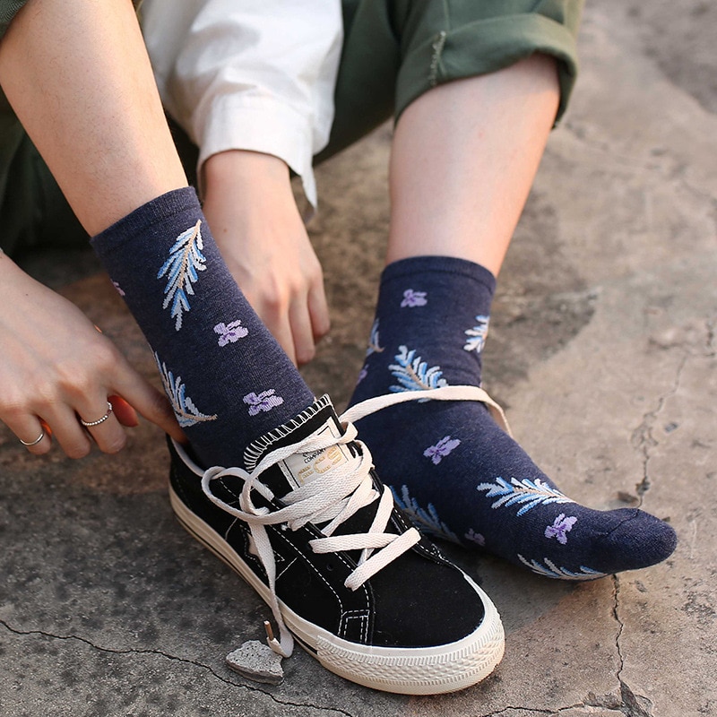 floral socks women white streetwear cartoon flower... – Grandado