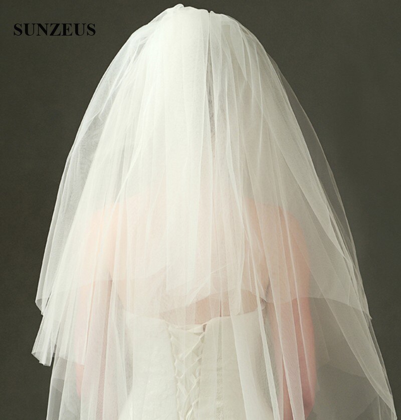 White Ivory Bridal Veils Simple Two Layer Tulle We... – Grandado