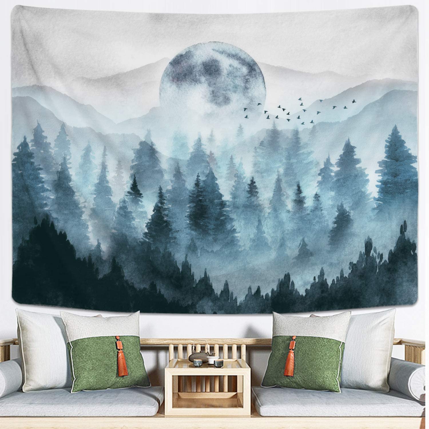 Forest Foggy Mountain Tapestry Magical Tree Tapest... – Grandado