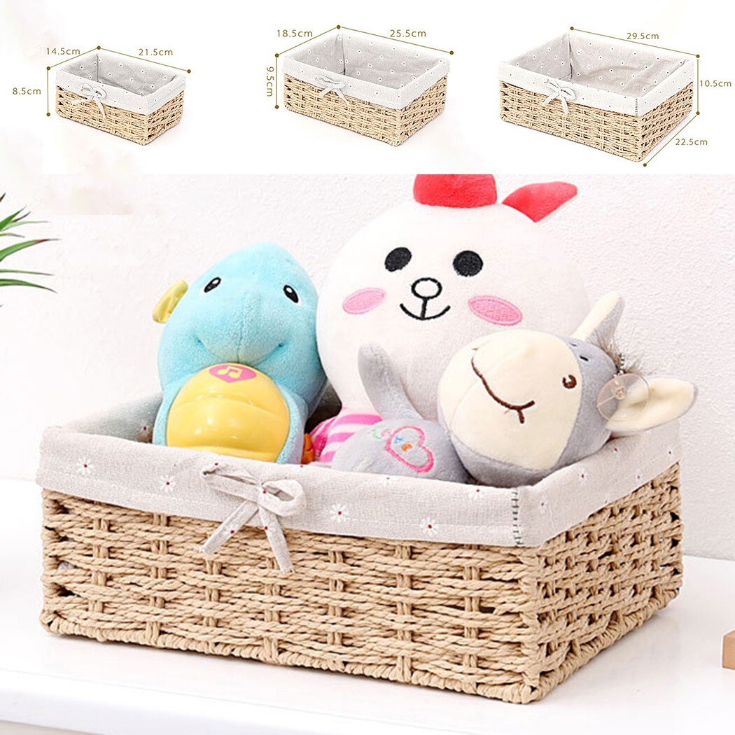 Brown Wicker Storage Basket Print Lining Toys Laun... – Vicedeal