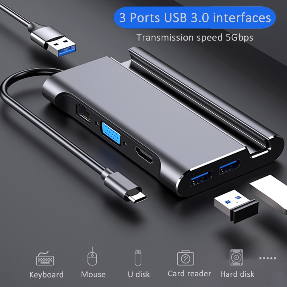 Usb 3.1 Type C Dock Hub Naar Usb 3.0 Type C Vga RJ... – Grandado