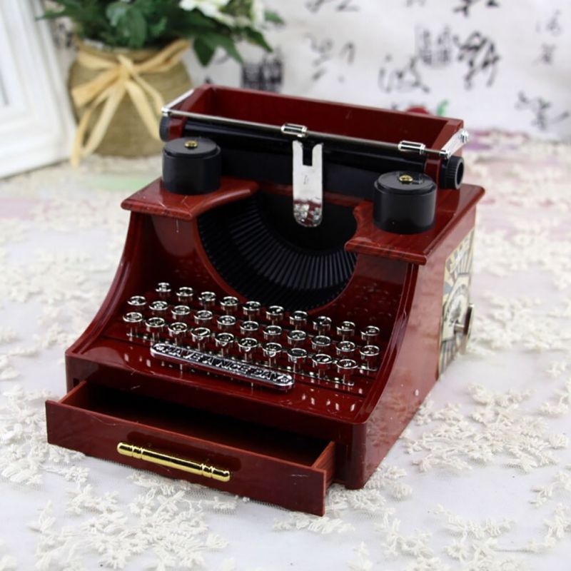 Retro Classic Typewriter Music Box Wood Metal Anti... – Grandado