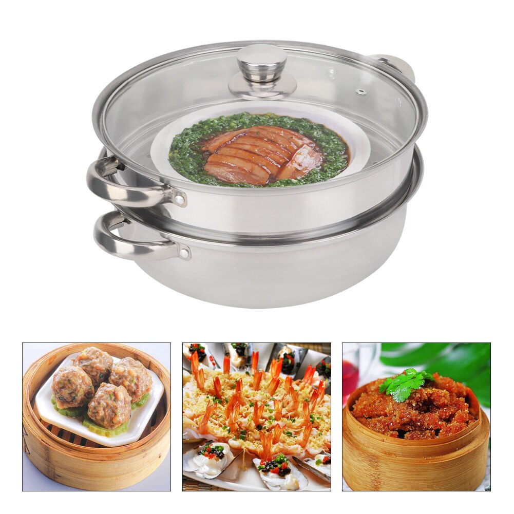 27cm 2-Layer Steamer Pot With Thicken Handle Stain... – Grandado