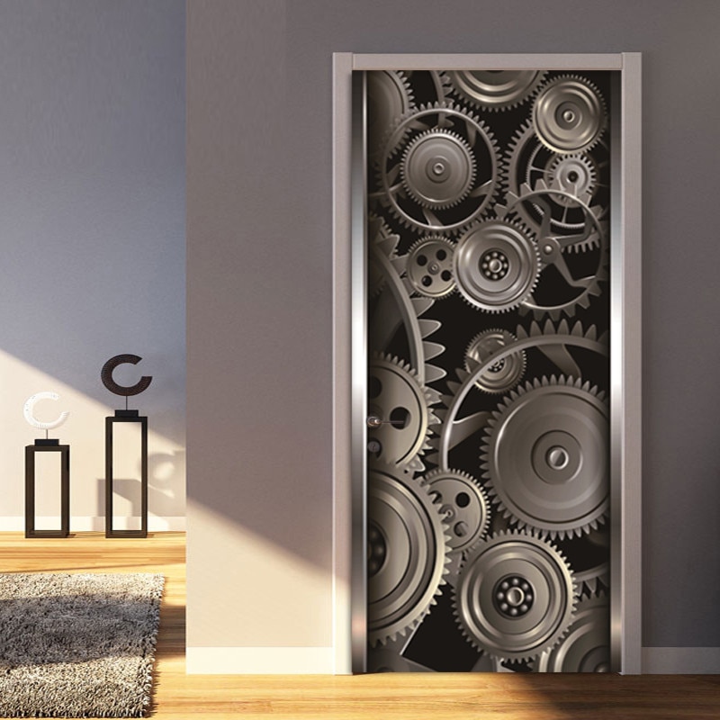 Modern Door Sticker 3D Stereo Metal Texture Gear W... – Grandado