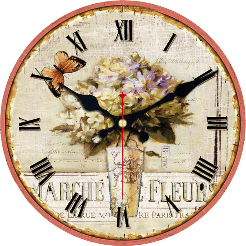 Rustic Country Flower Wall Clock Vintage Home Deco... – Grandado