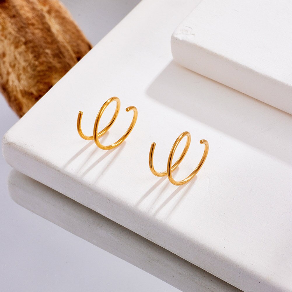 1 Pair Stainless Steel Double Nose Hoop Ring Silve... – Grandado