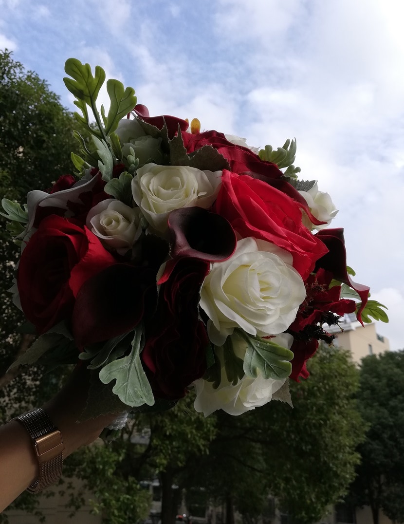Red Real Touch Flowers Rose Bouquets for Wedding P... – Grandado