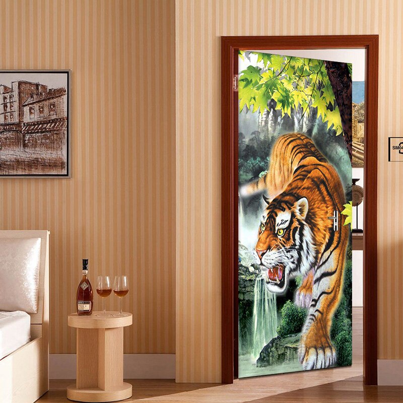 3D Stereo Lifelike Tiger Door Sticker Cartoon Anim... – Grandado