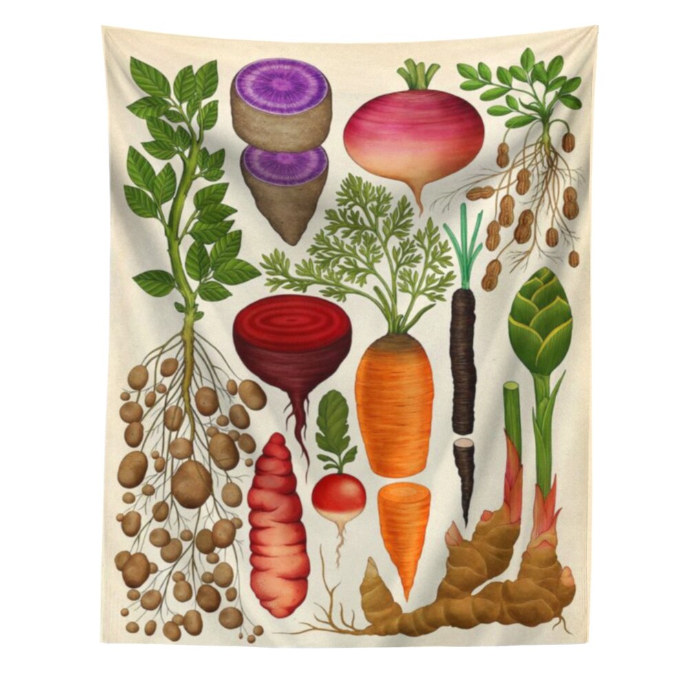 Kitchen Garden Botanical Illustration Tapestry Wal... – Grandado