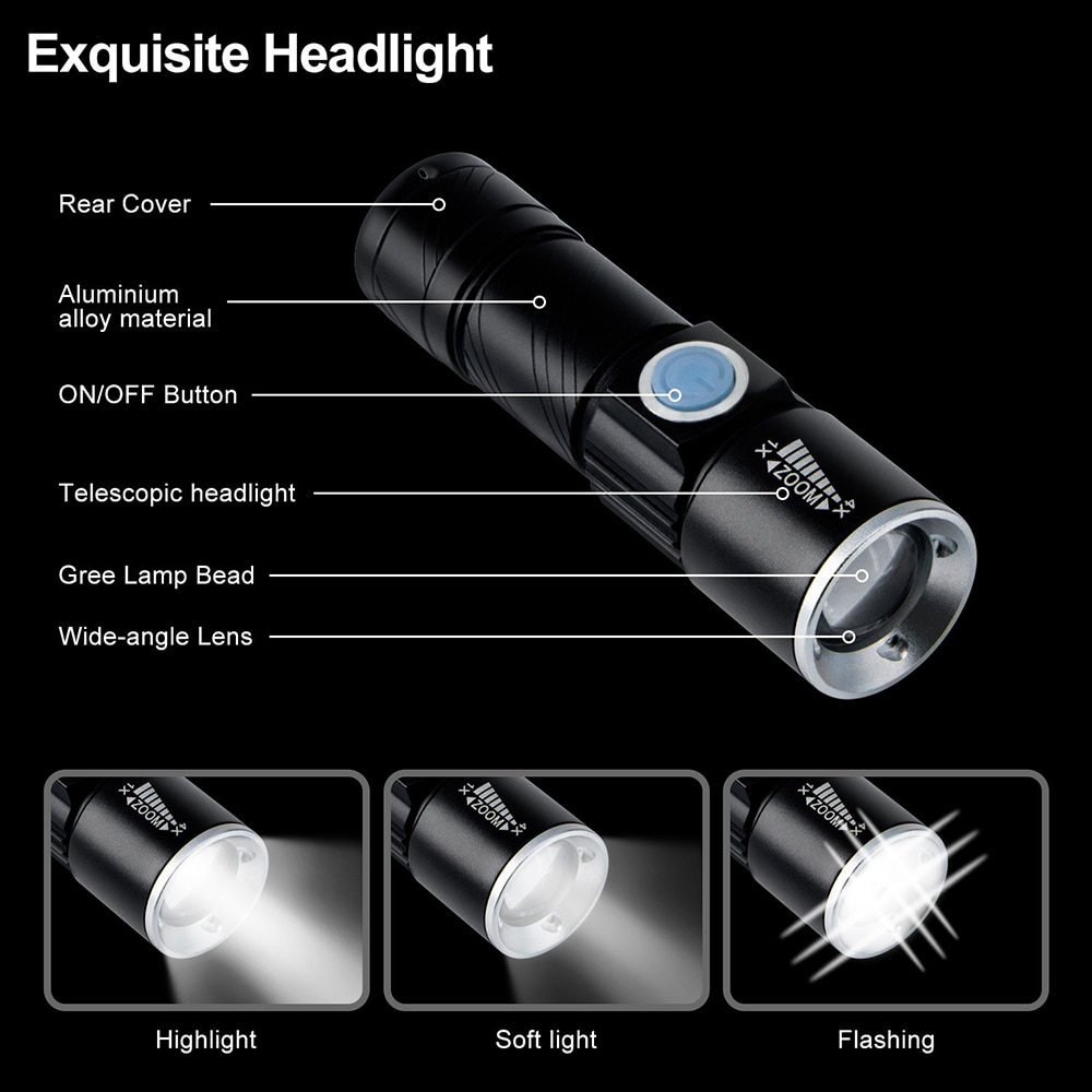 USB Handy LED Torch usb Flash Light Pocket LED Rec... – Grandado