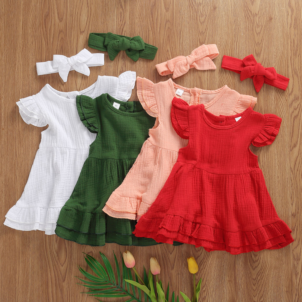 Toddler Girl Short Sleeve Dress Solid Color Ruffle... – Vicedeal
