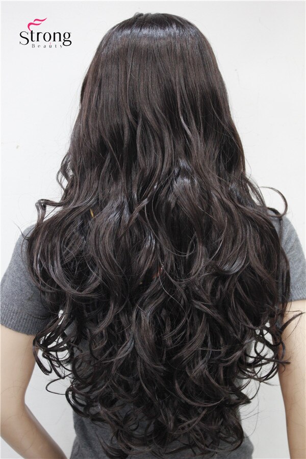 Long Wavy Skin Top, No Bangs, Full Synthetic Wig D... – Grandado